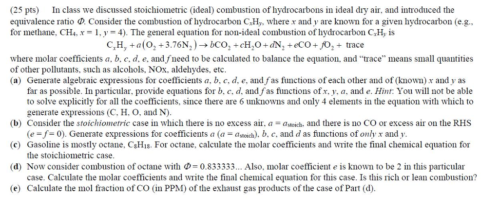 Solved Consider the combustion of hydrocarbon CxHy, where x | Chegg.com