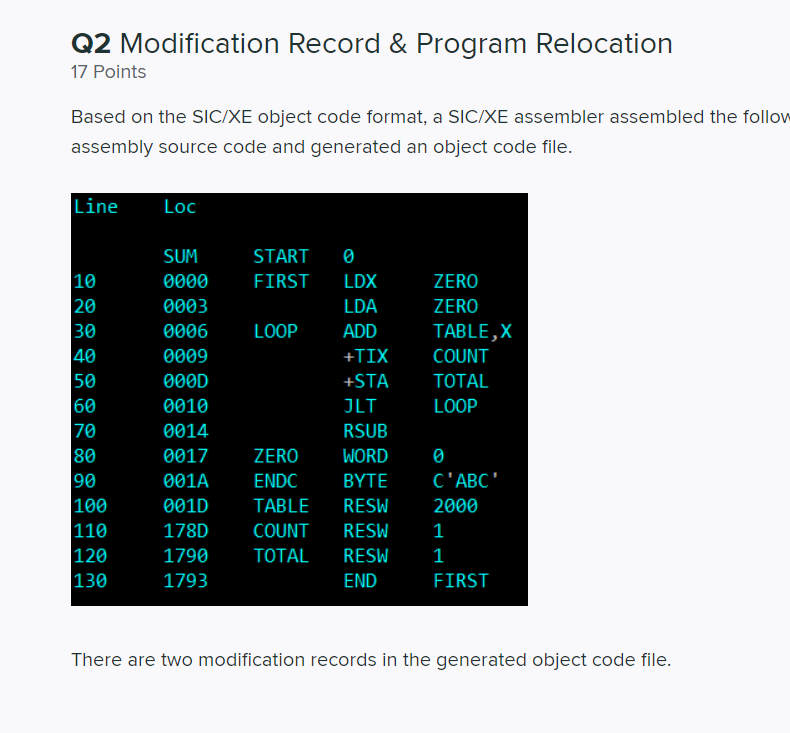 Solved Q2 Modification Record & Program Relocation 17 Points | Chegg.com