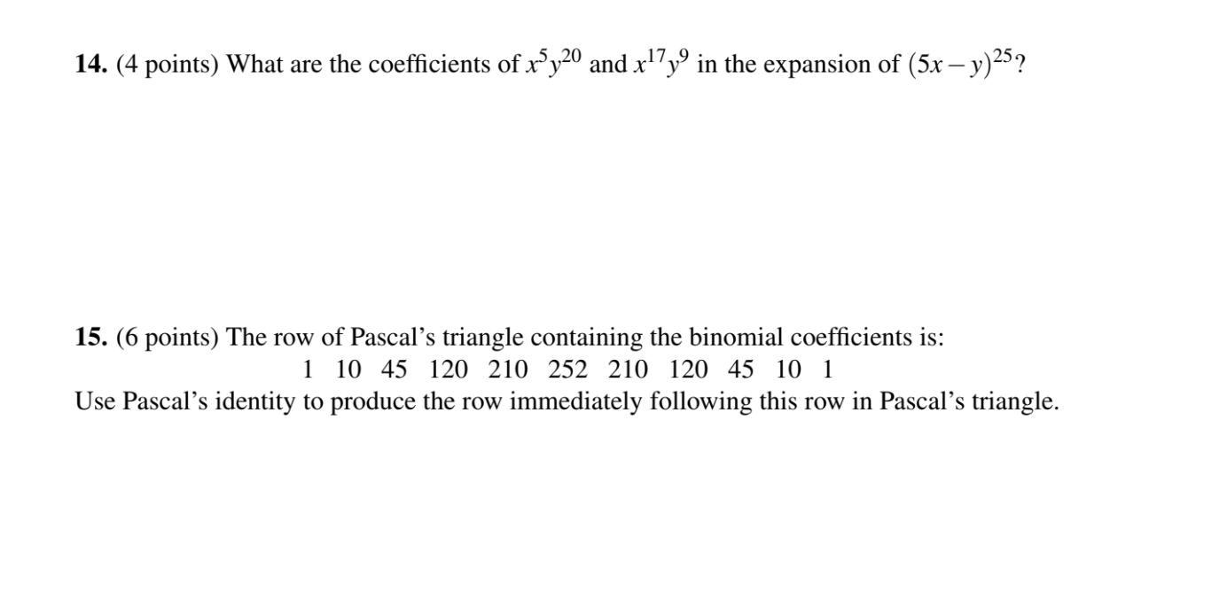 Solved (4 ﻿points) ﻿What are the coefficients of x5y20 ﻿and | Chegg.com