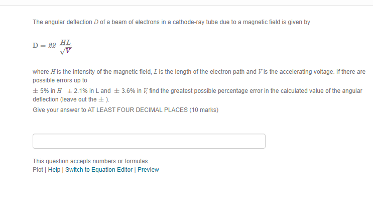 Solved The angular deflection D of a beam of electrons in a | Chegg.com