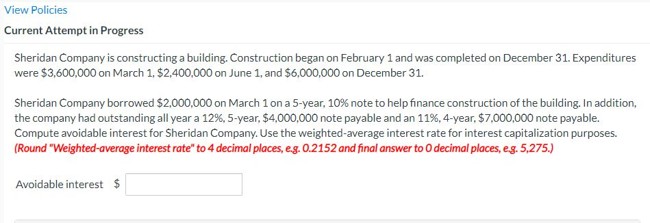 Solved View Policies Current Attempt in Progress Sheridan | Chegg.com