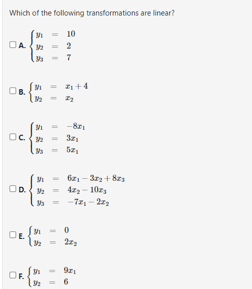 Solved Which of the following transformations are linear? A. | Chegg.com