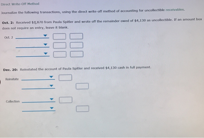 Solved Direct Write-Off Method ournalize the following | Chegg.com