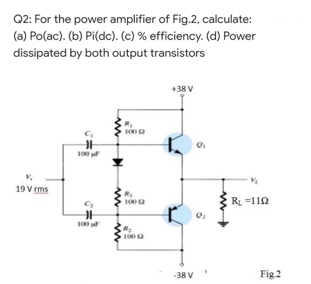 Solved Q2: For the power amplifier of Fig.2, calculate: (a) | Chegg.com