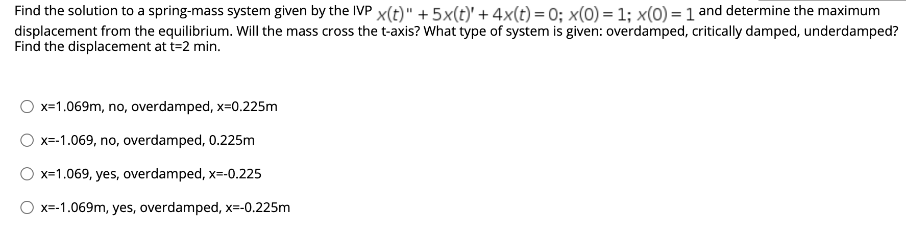 Solved Find the solution to a spring-mass system given by | Chegg.com