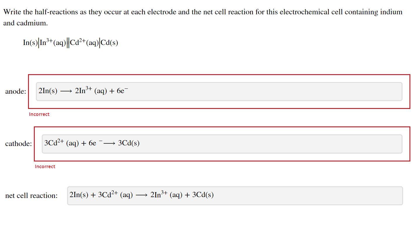Solved Write the half-reactions as they occur at each | Chegg.com