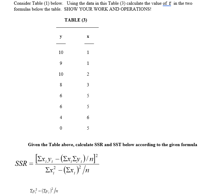 Solved Consider Table (1) below. Using the data in this | Chegg.com