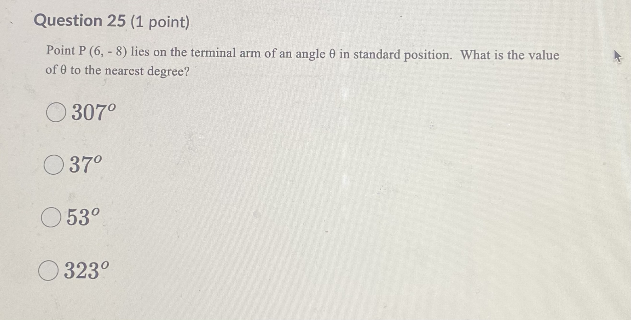 Solved Point P(6,−8) lies on the terminal arm of an angle θ | Chegg.com