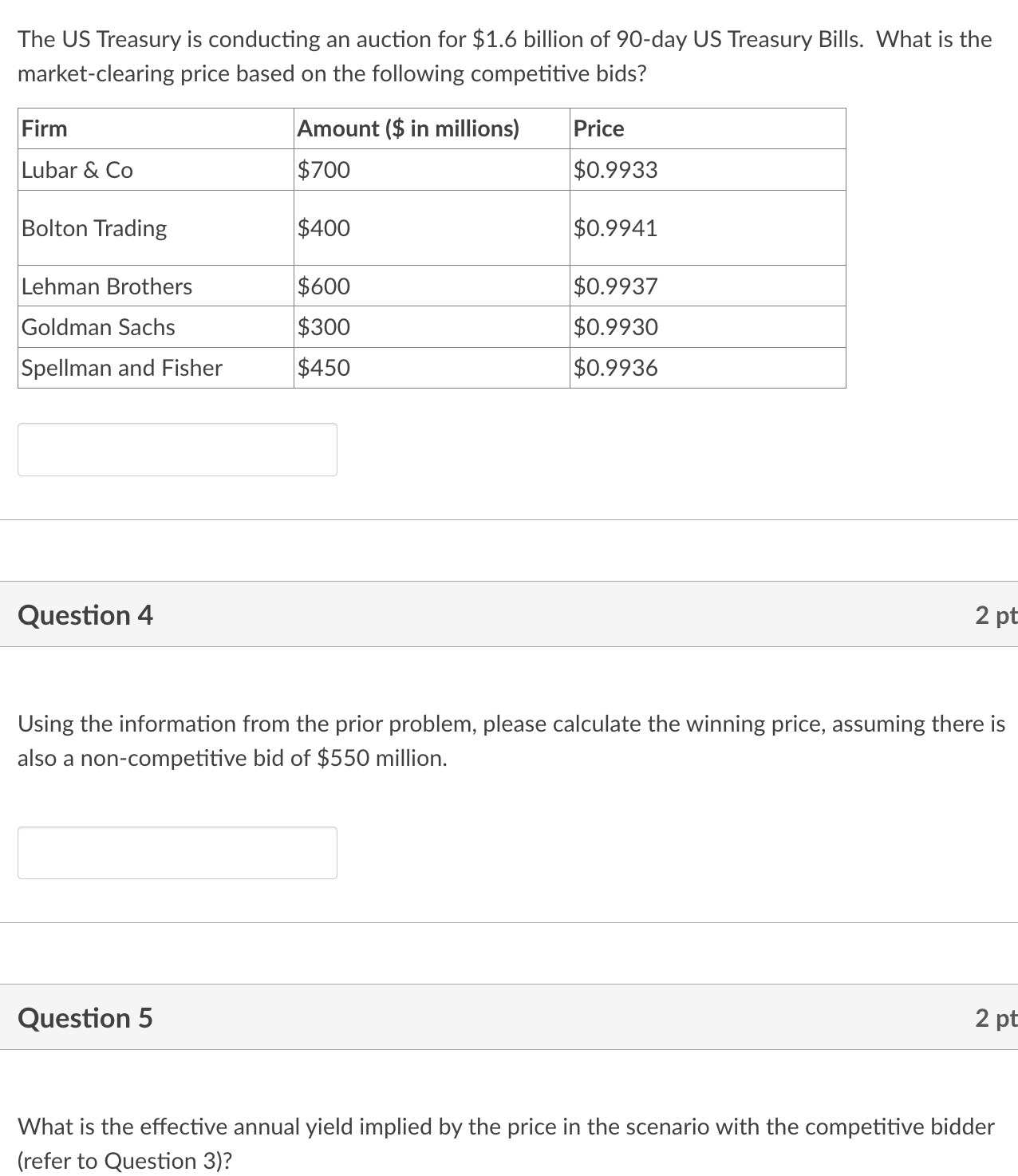 Solved The US Treasury is conducting an auction for $1.6 | Chegg.com