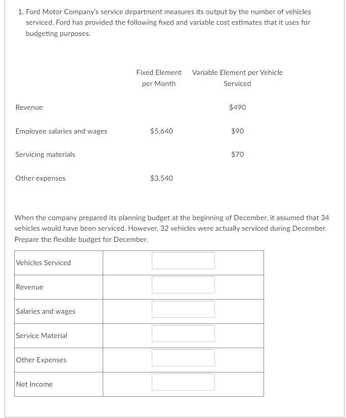 Solved 1. Ford Motor Company's service department measures | Chegg.com