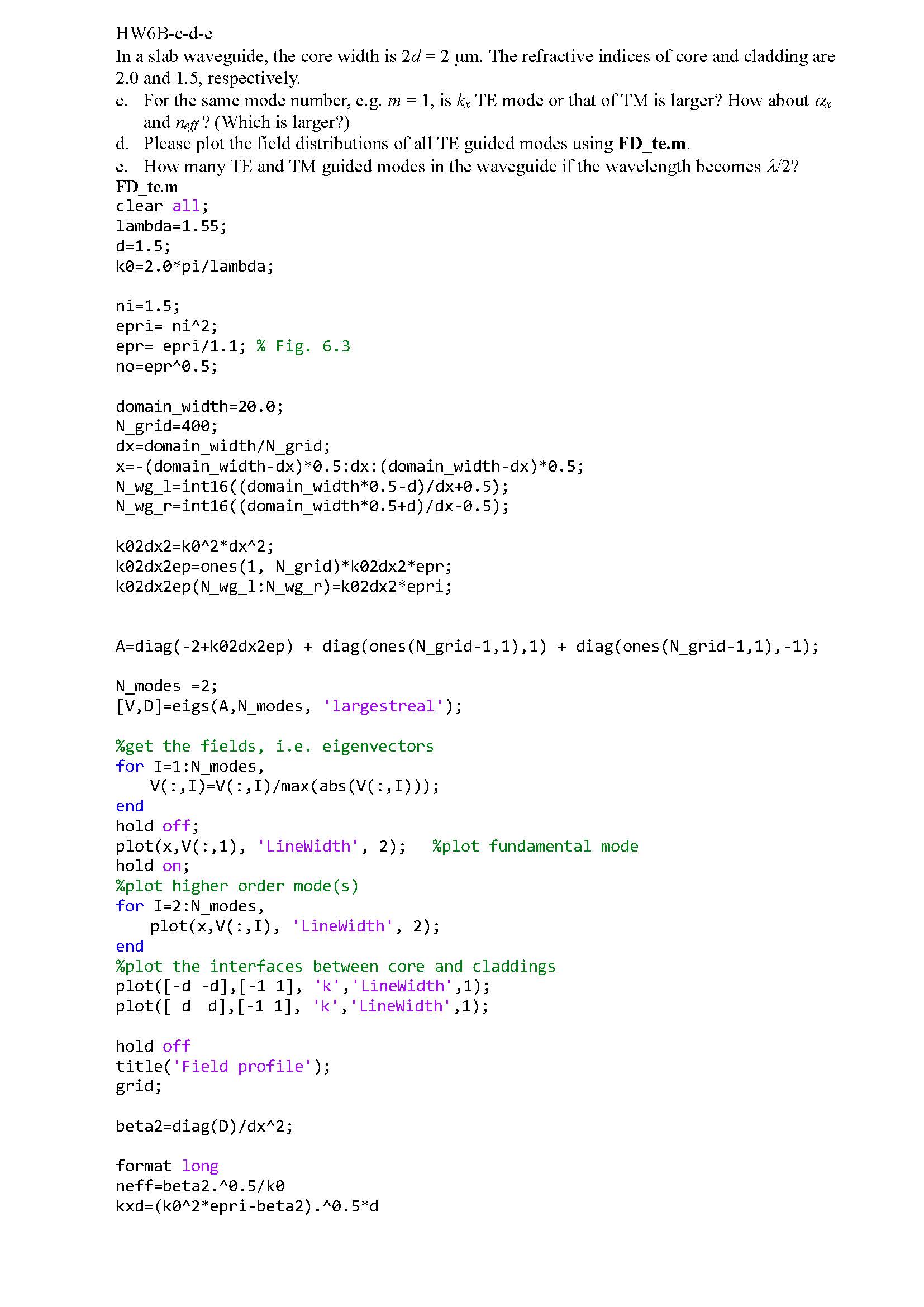 Solved HW6B-c-d-eIn a slab waveguide, the core width is | Chegg.com