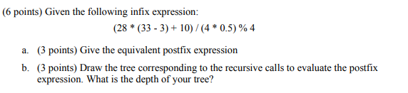 Solved (6 points) Given the following infix expression: | Chegg.com