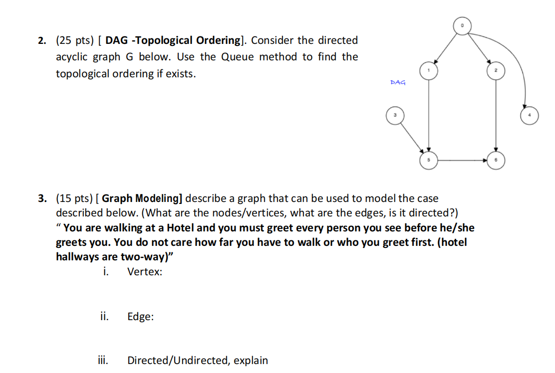Solved 2. (25 pts) ( DAG -Topological Ordering). Consider | Chegg.com