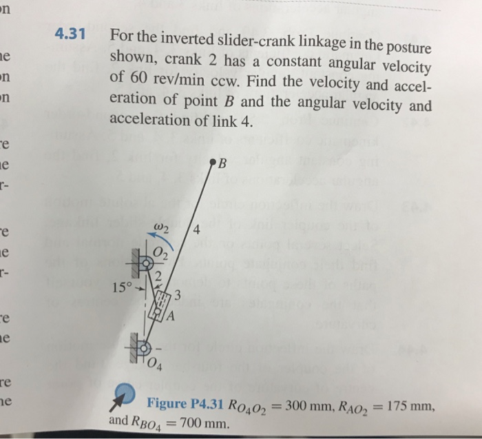 Solved For the inverted slider-crank linkage in the posture | Chegg.com