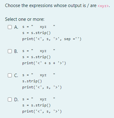 Solved Choose the expressions whose output is / are | Chegg.com