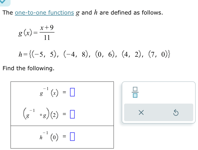 Solved The one-to-one functions g and h are defined as | Chegg.com