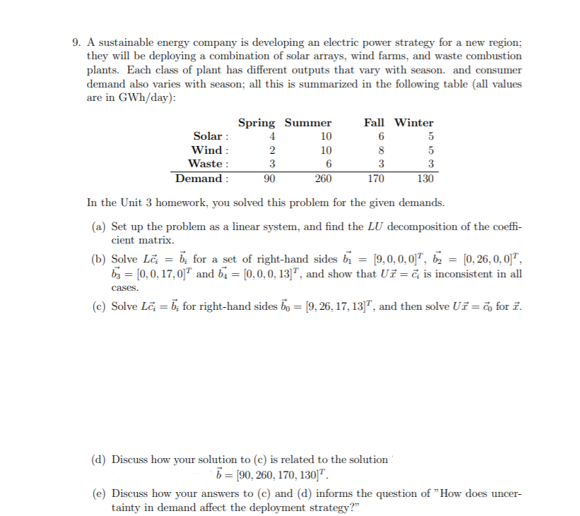 Solved 10 9. A sustainable energy company is developing an | Chegg.com