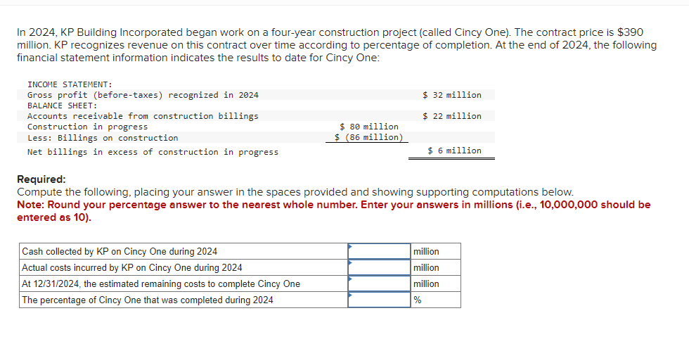 Solved In 2024, KP Building Incorporated began work on a | Chegg.com