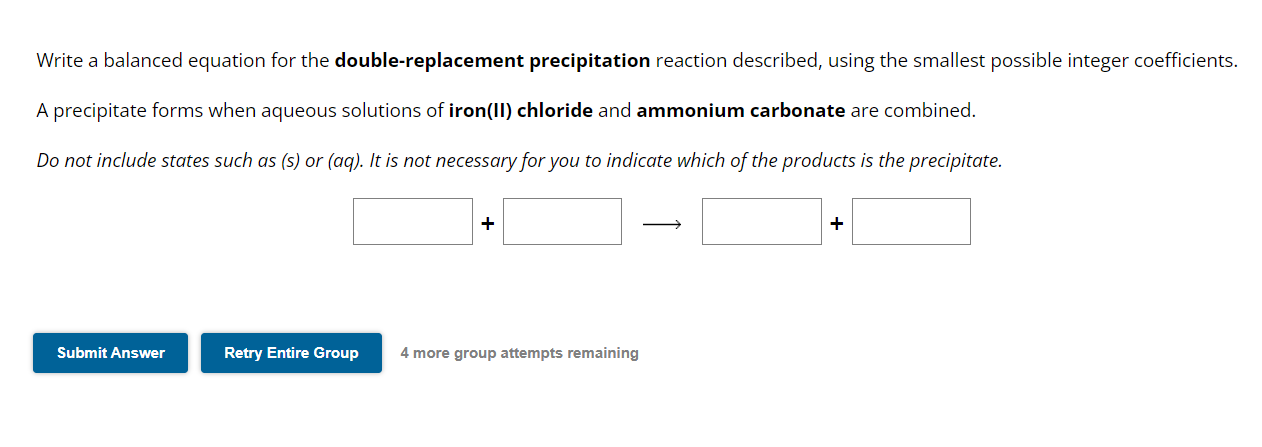 Solved Write a balanced equation for the double-replacement | Chegg.com
