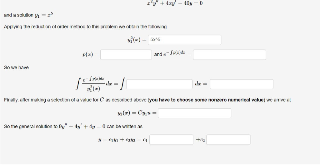 Solved (1 point) Given a second order linear homogeneous | Chegg.com