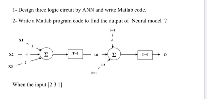 1- Design three logic circuit by ANN and write Matlab | Chegg.com