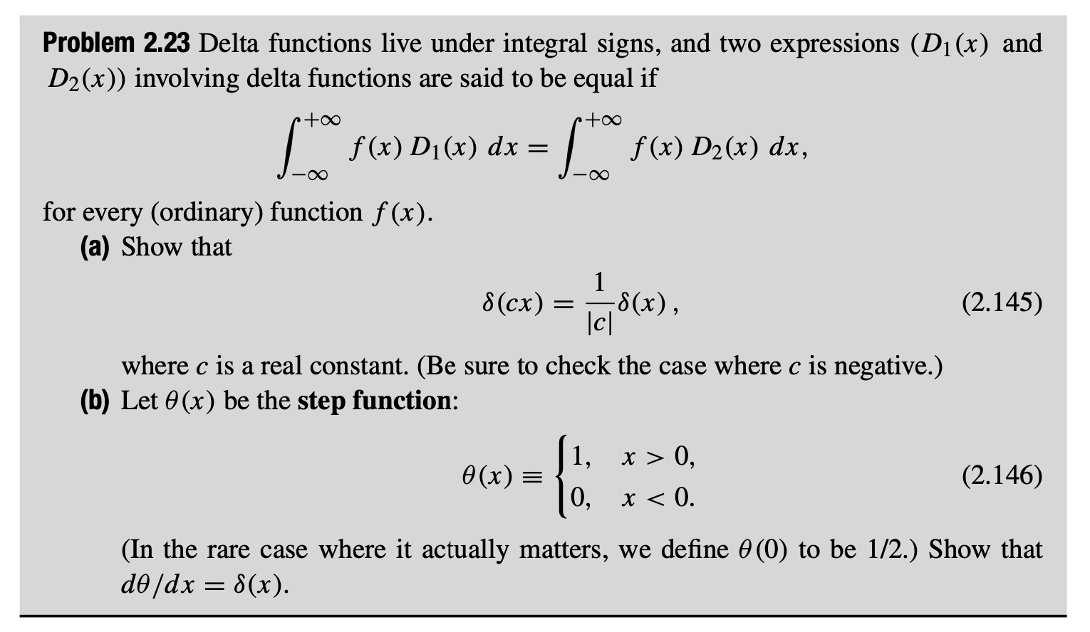 Solved Problem 2.23 Delta functions live under integral | Chegg.com