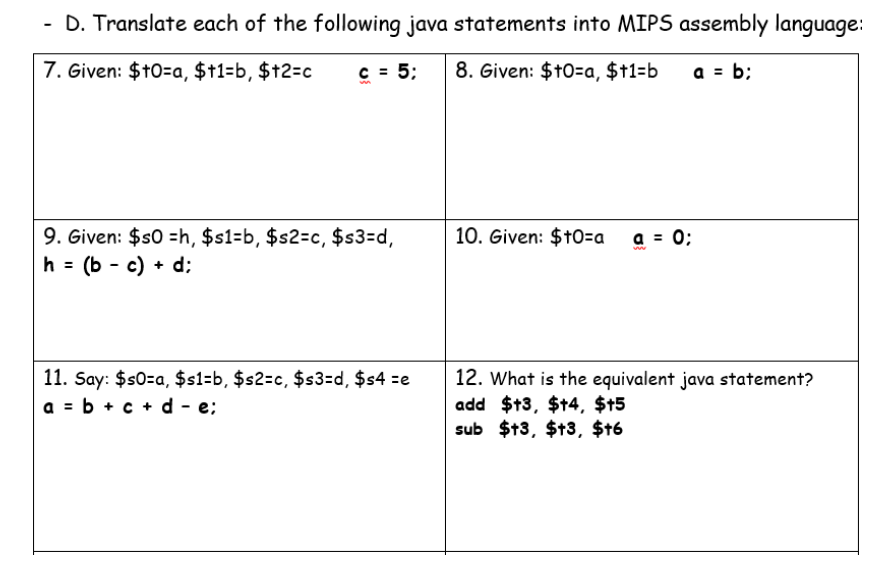 Solved - D. Translate each of the following java statements | Chegg.com