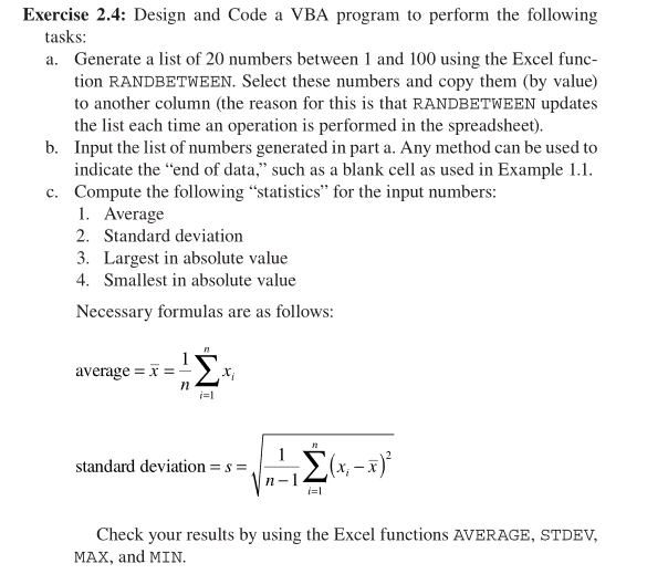 Solved Exercise 24 Design And Code A Vba Program To 