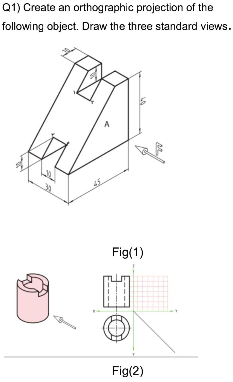 Solved Q1) Create an orthographic projection of the | Chegg.com