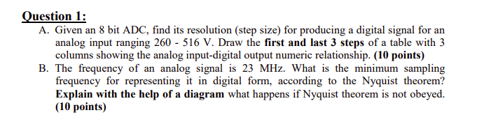 Solved Question 1: A. Given an 8 bit ADC, find its | Chegg.com