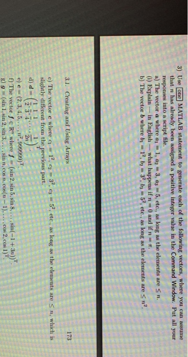 8) Use one MATLAB statement to generate each of the | Chegg.com