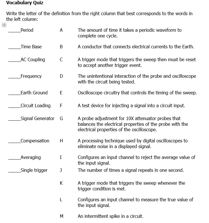 Solved Vocabulary Quiz Write the letter of the definition | Chegg.com