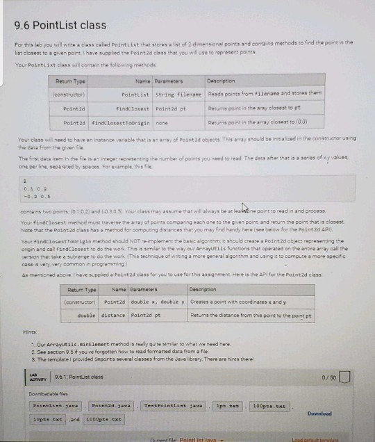 Solved 9.6 PointList class For this lab you will write a | Chegg.com