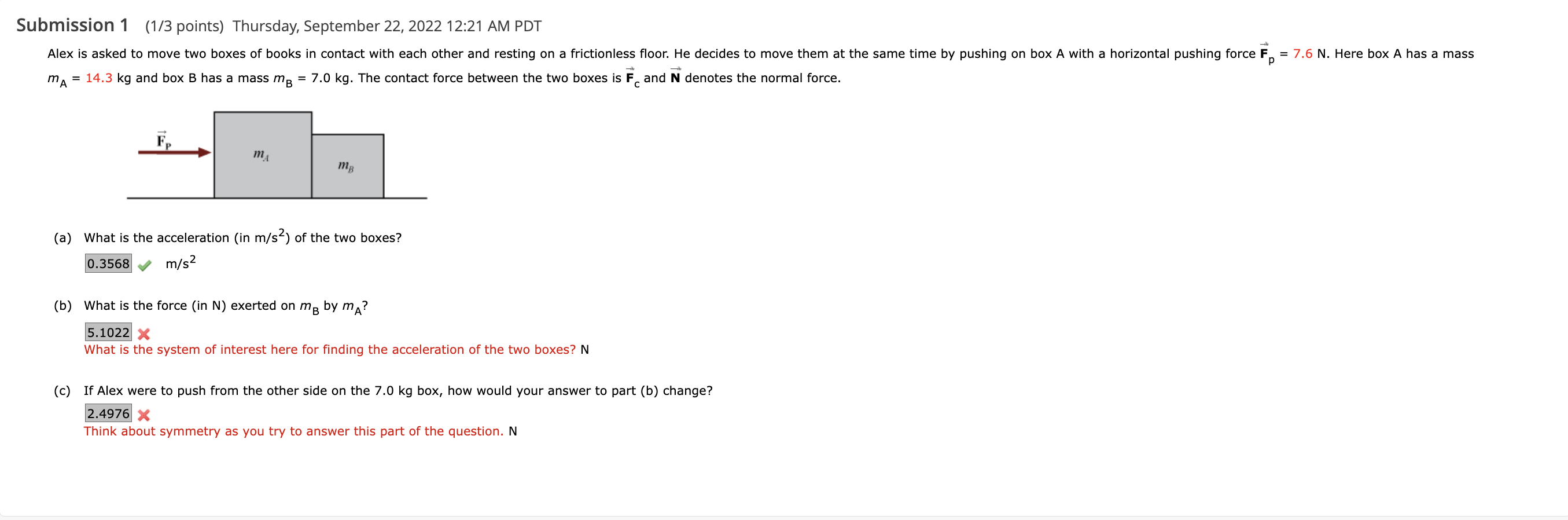Solved Submission 1 (1/3 points) Thursday, September 22, | Chegg.com