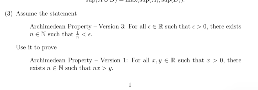 Solved (3) Assume the statement Archimedean Property-Version | Chegg.com
