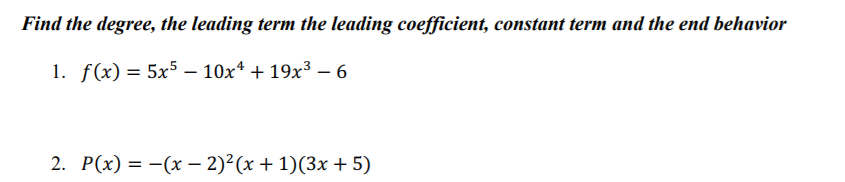 Solved Find the degree, the leading term the leading | Chegg.com