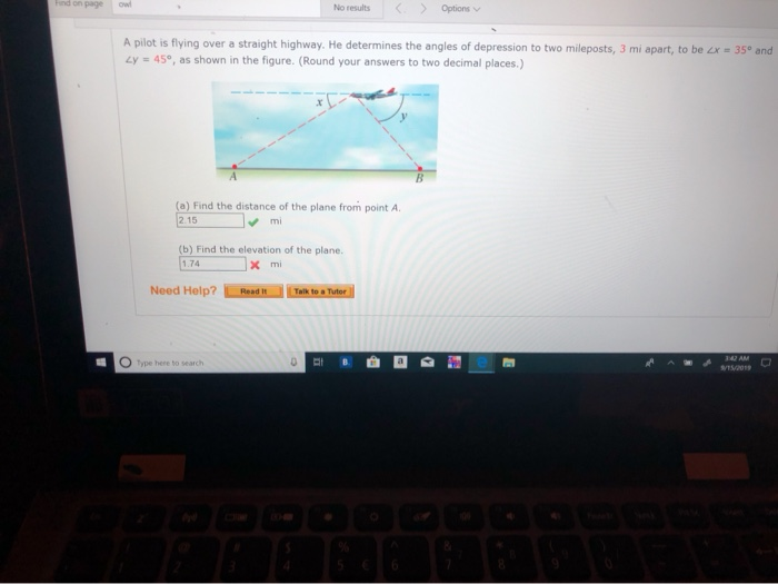 Solved ind on page and No results Options A pilot is flying | Chegg.com