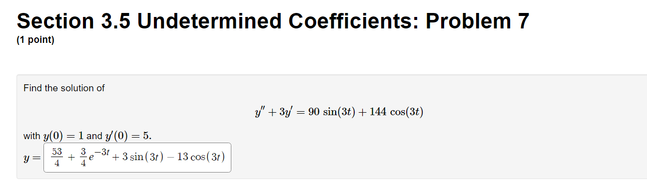 Solved Section 3.5 Undetermined Coefficients: Problem 7 (1 | Chegg.com