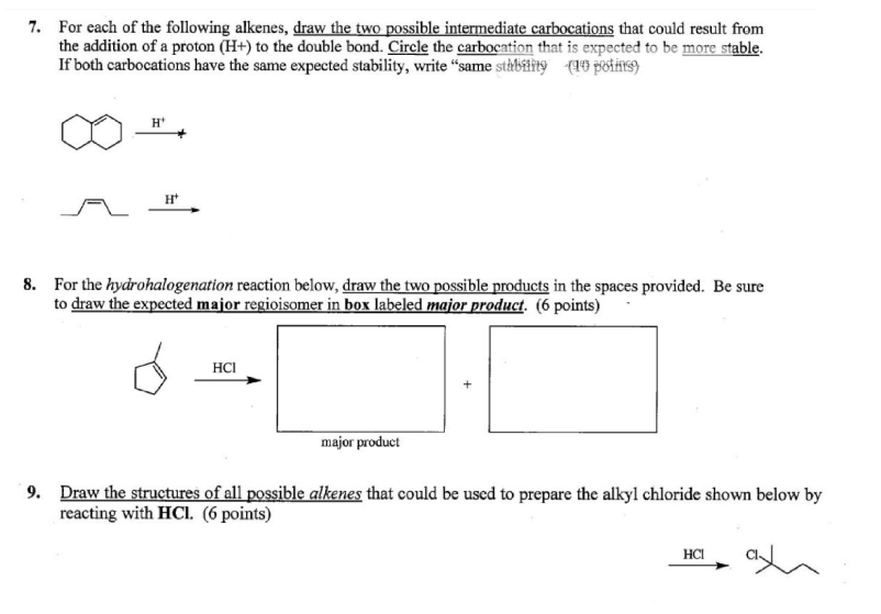 Solved 7. For each of the following alkenes, draw the two | Chegg.com