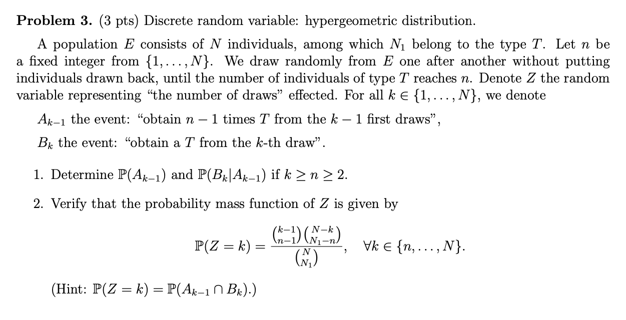 Solved Problem 3. (3 pts) Discrete random variable: | Chegg.com