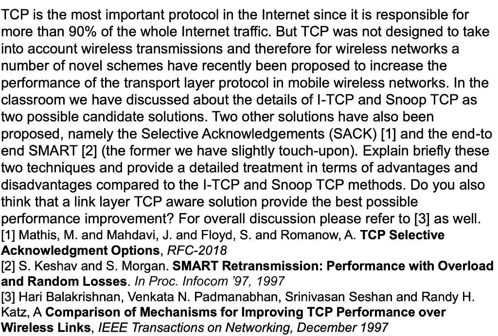 Solved TCP is the most important protocol in the Internet | Chegg.com
