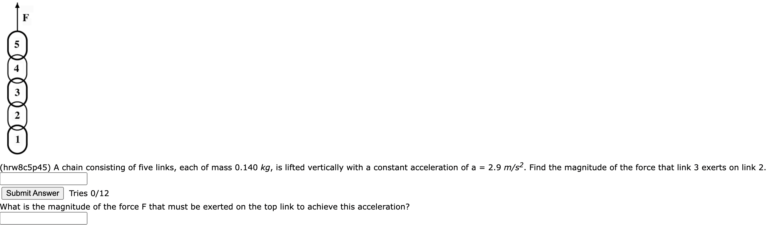 Solved Tries 0/12 What is the magnitude of the force F that | Chegg.com