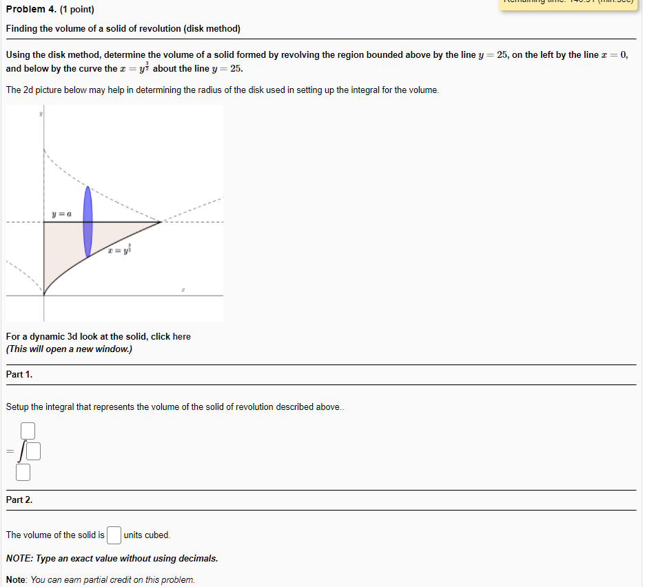 Solved Problem 4. (1 point) Finding the volume of a solid of | Chegg.com