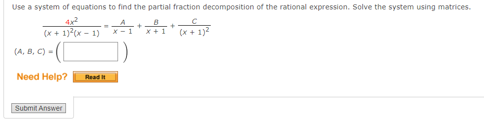 Solved Use a system of equations to find the partial | Chegg.com