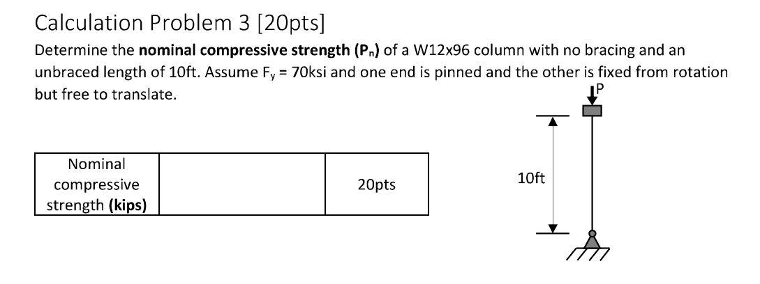Solved Calculation Problem 3 [20pts] Determine the nominal | Chegg.com