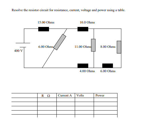 Solved Resolve the resistor circuit for resistance, current, | Chegg.com