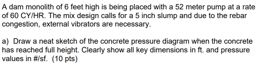 A dam monolith of 6 feet high is being placed with a | Chegg.com