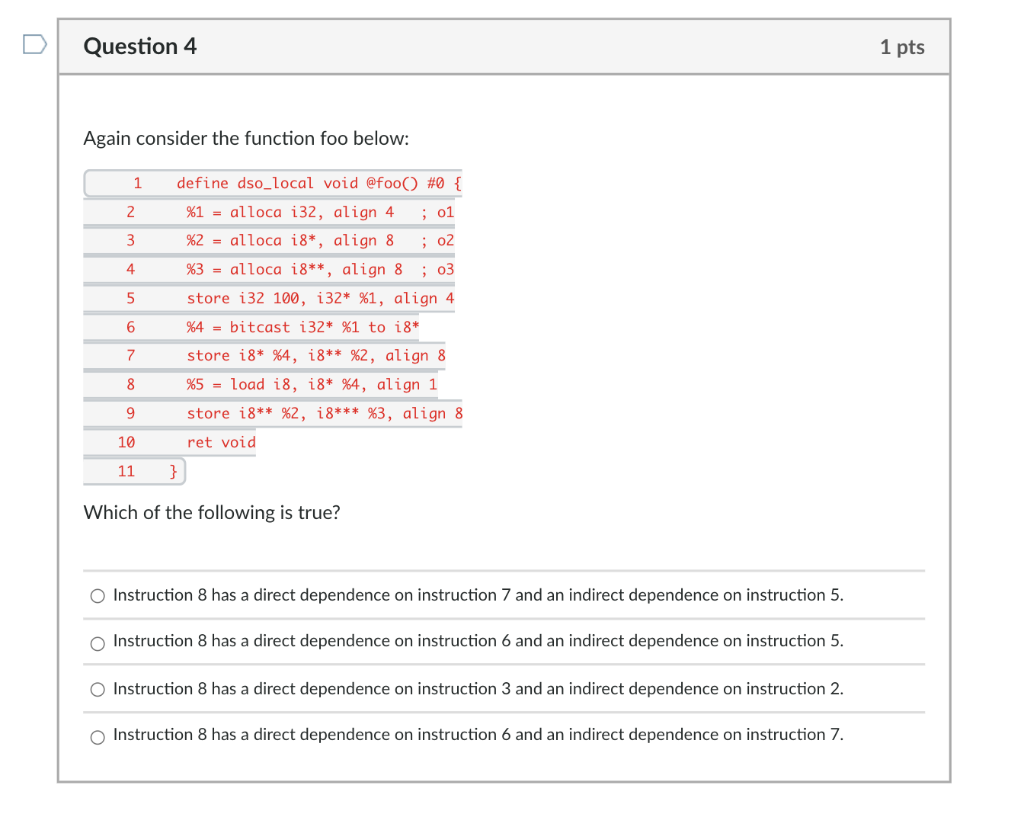 Solved D Question 4 1 pts Again consider the function foo | Chegg.com