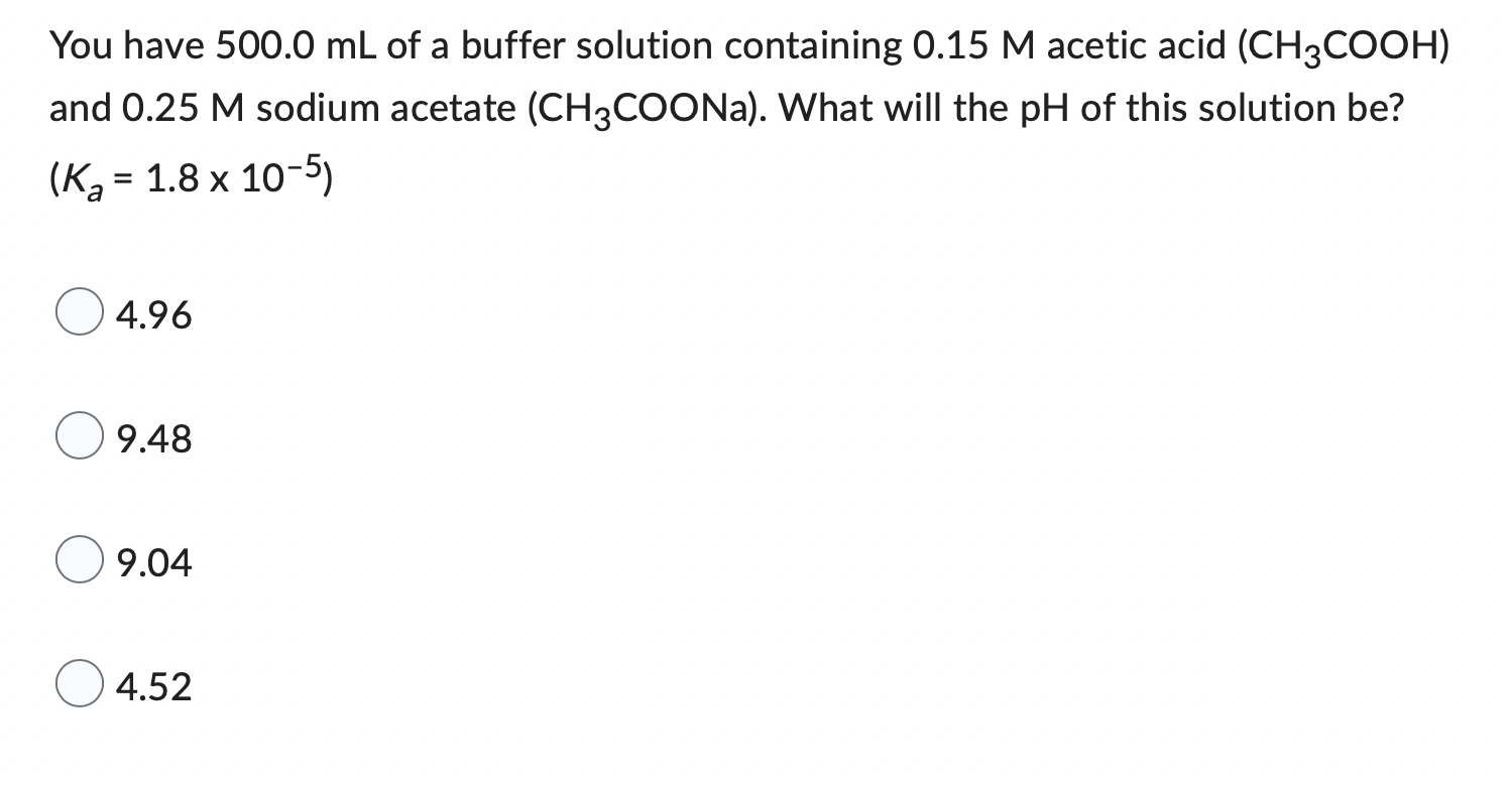 Solved You have 500.0 mL of a buffer solution containing | Chegg.com