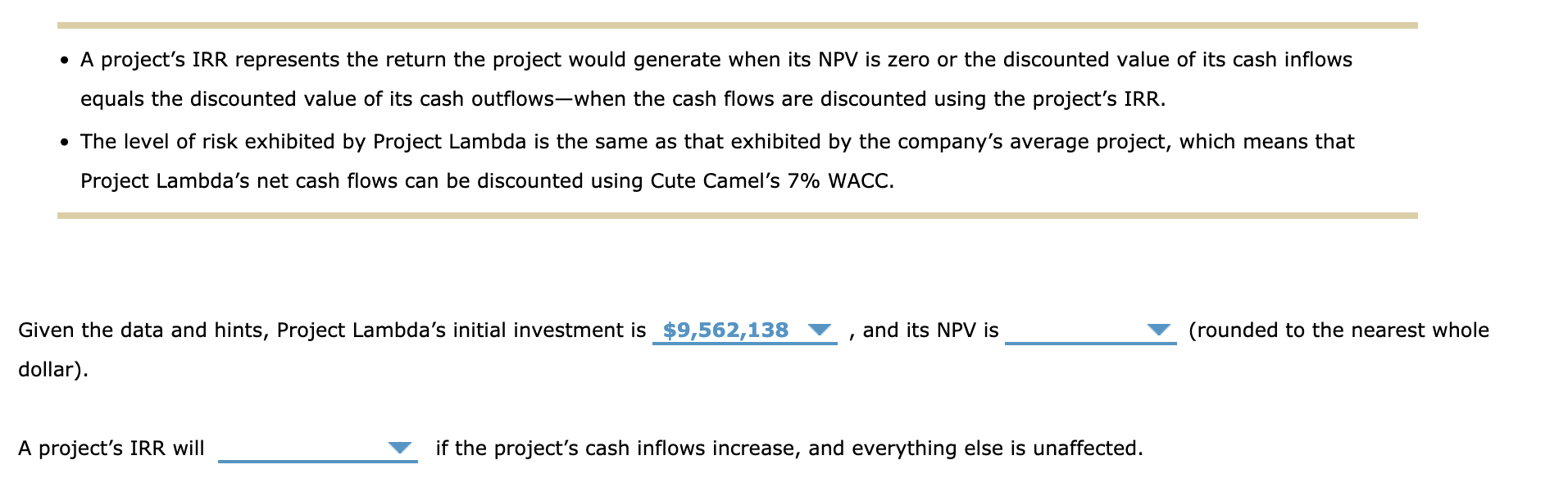 Solved The net present value (NPV) and internal rate of | Chegg.com